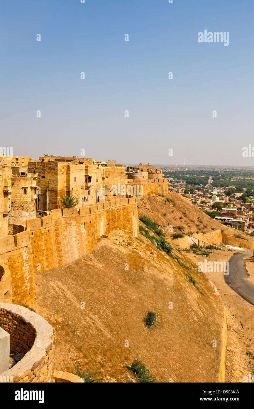 High angle view of Jaisalmer Fort with town in the background ...