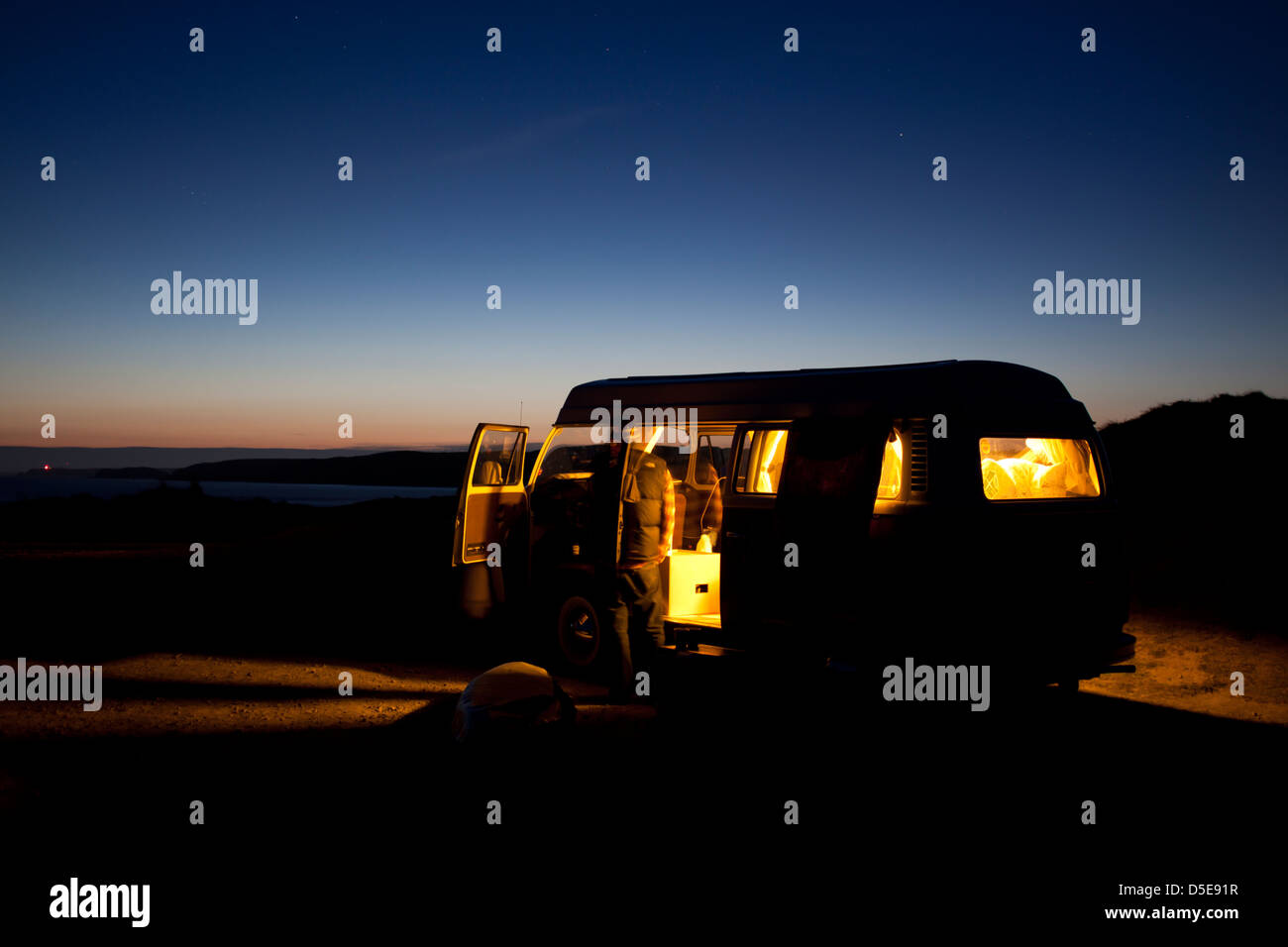 Old VW camper van in Wales at sunset Stock Photo - Alamy