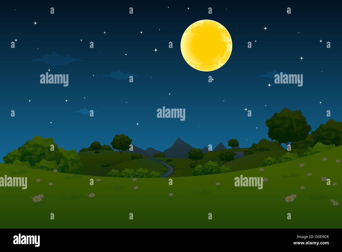 Night Landscape with Moon and Stars Stock Photo - Alamy