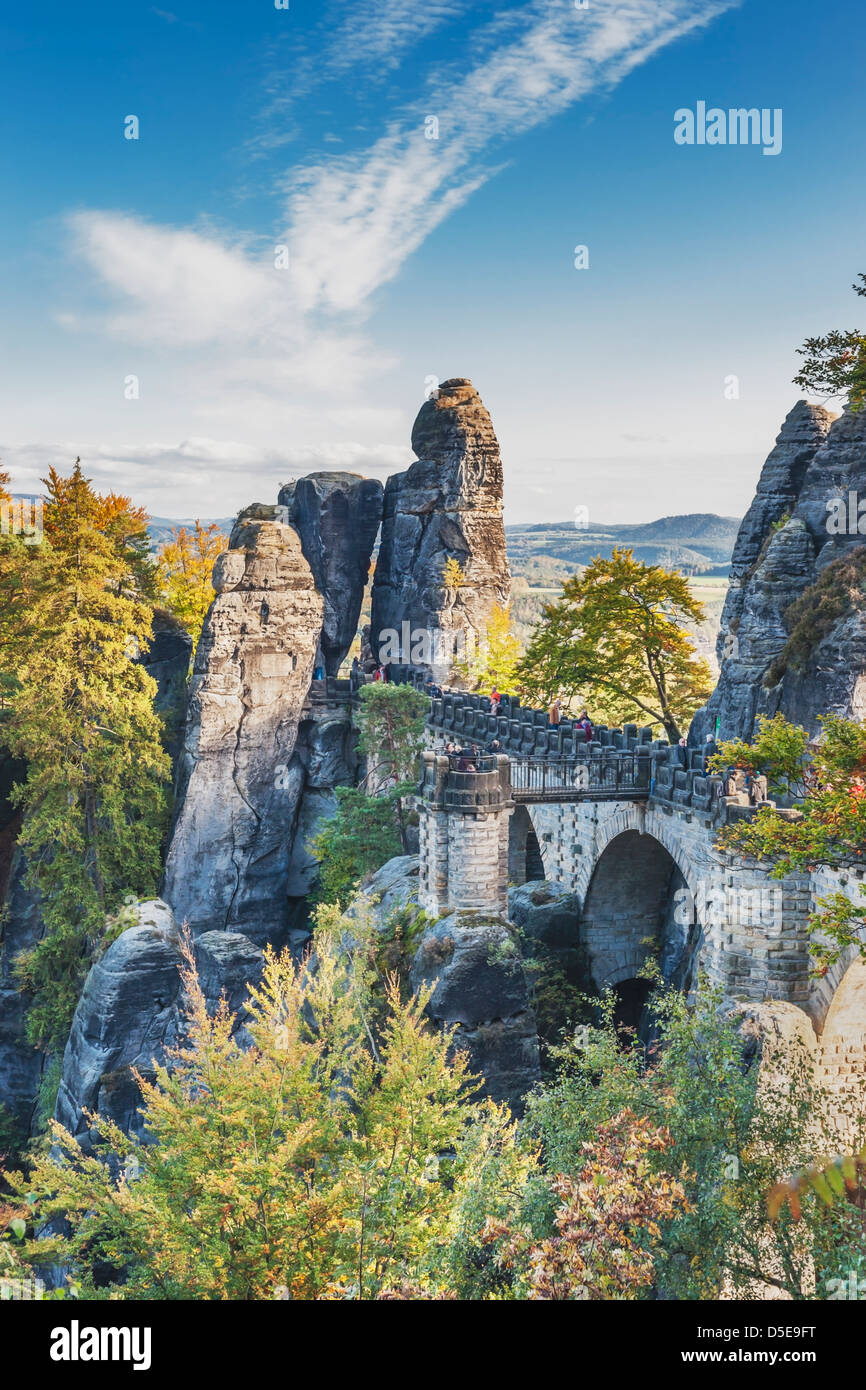 Rock formation Bastei (Bastion) and Bridge, Lohmen, Saxon Switzerland ...
