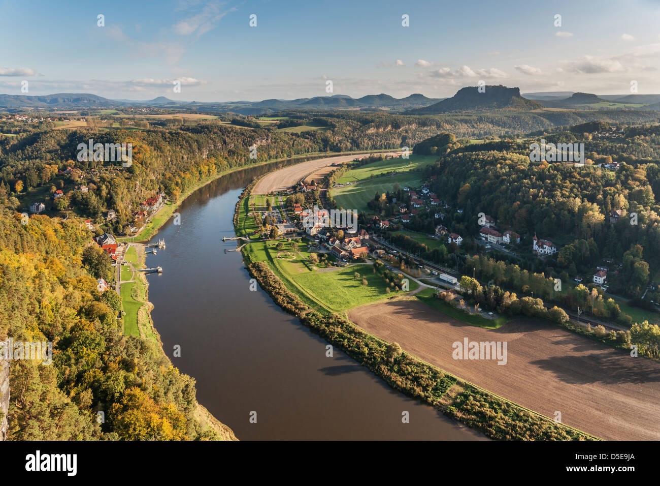 View to Rathen and to the Elbe River. In the background is the Table ...