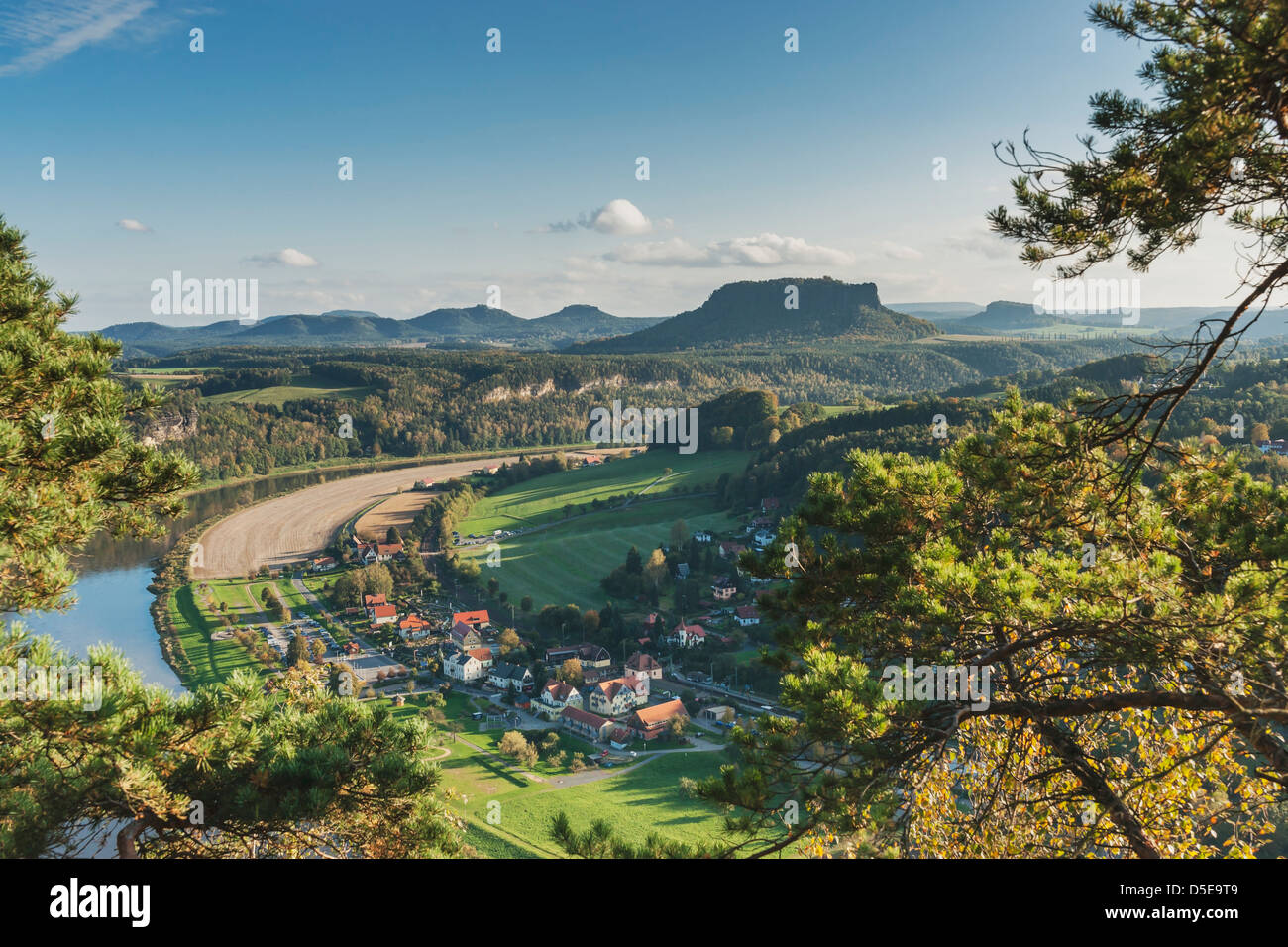 View to Rathen and to the Elbe River. In the background is the Table ...