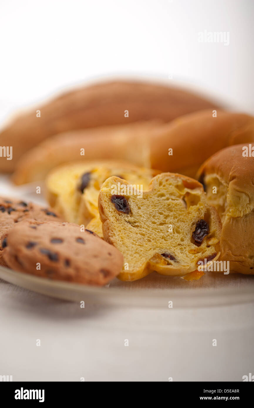 selection of sweet bread and cookies for breakfast Stock Photo - Alamy