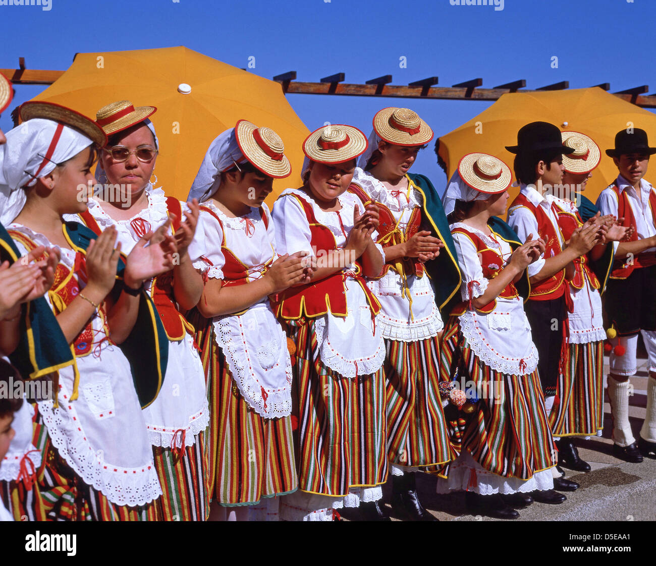 Young women wearing Canarian dress, Plaza Constitucion, La Orotava ...