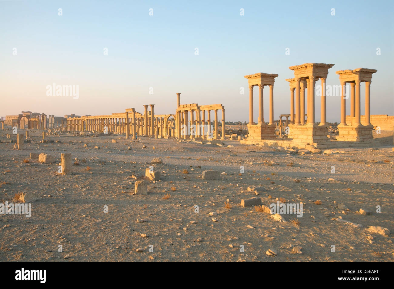 Sunrise over the Tetrapylon of the ancient city of Palmyra, Syria Stock ...