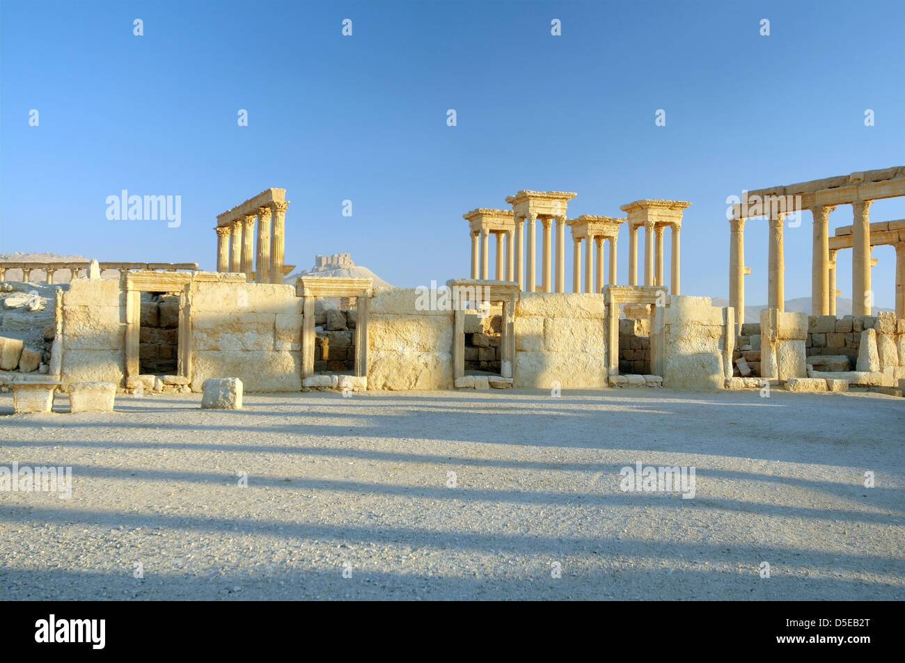 Sunrise over the ruins of the ancient city of Palmyra, Syria Stock ...