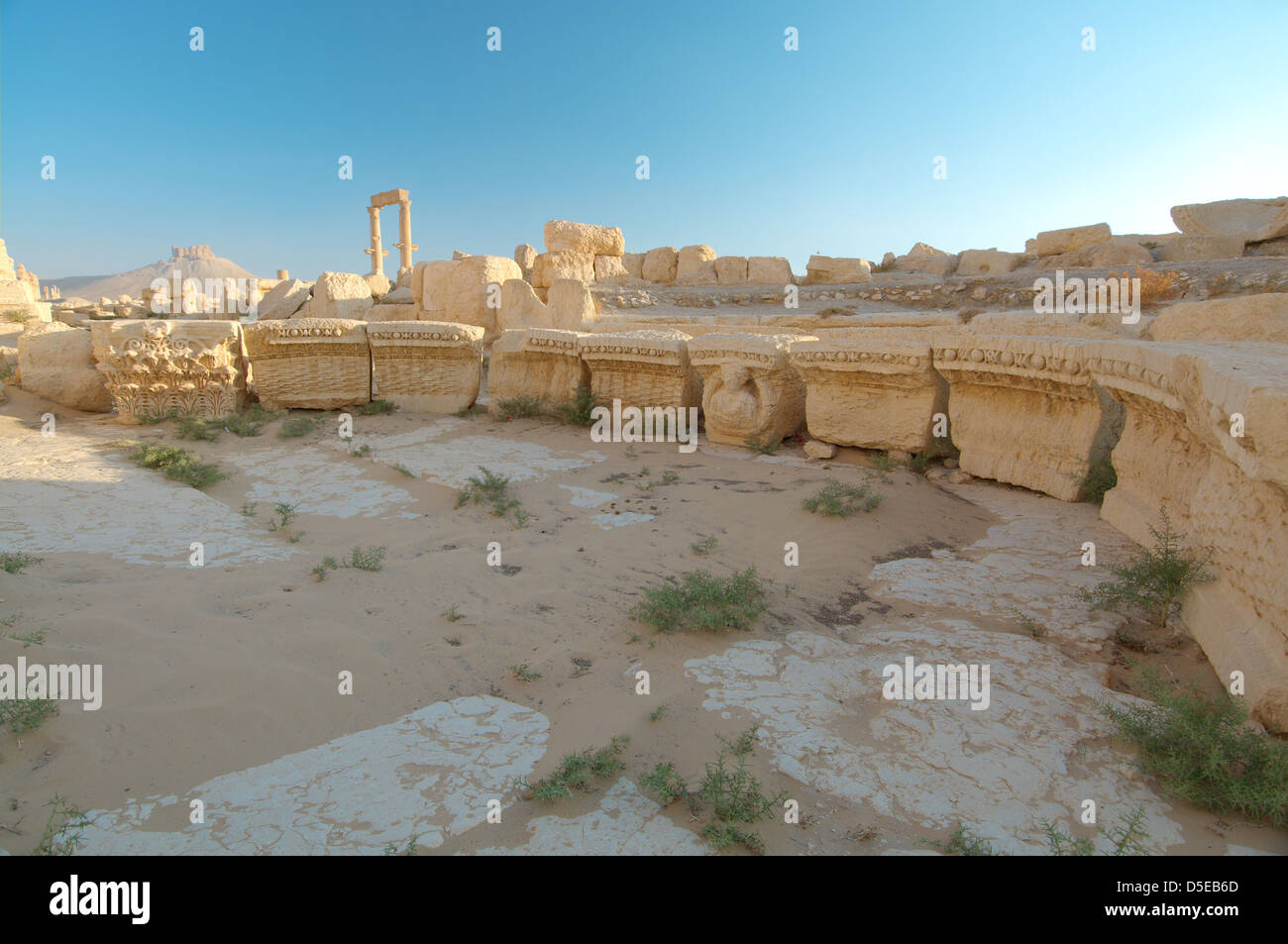 Sunrise over the ruins of the ancient city of Palmyra, Syria Stock ...