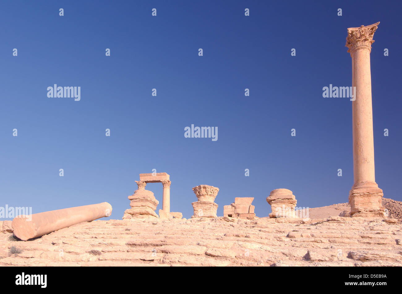 Sunrise over the ruins of the ancient city of Palmyra, Syria Stock ...