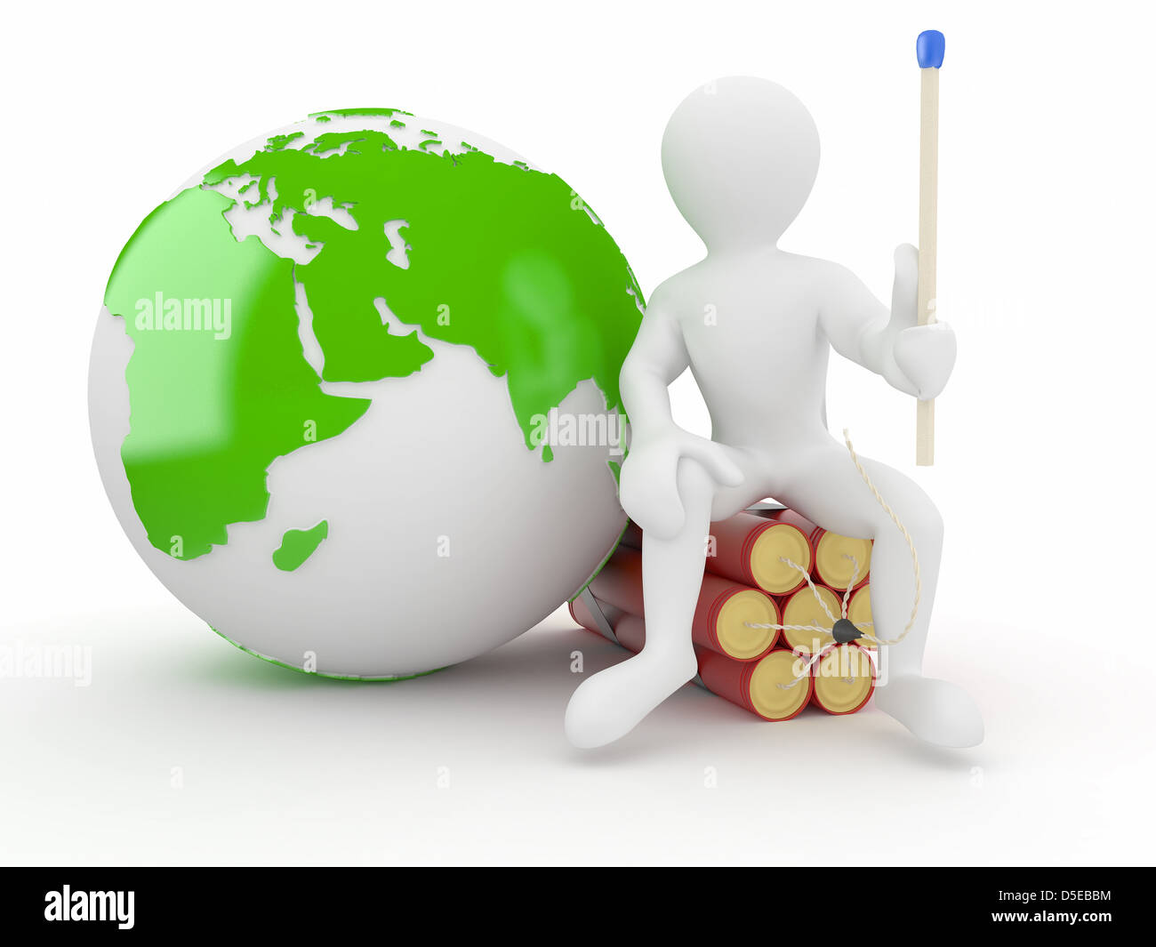 Men with earth and dynamite on white isolated background. 3d Stock ...