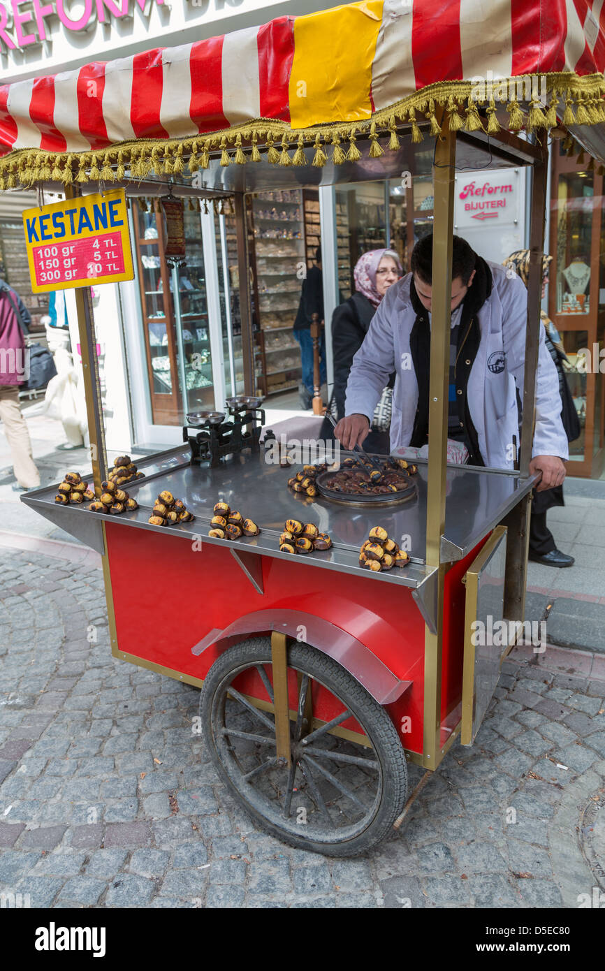 Street vendor selling roasted chestnuts, Istanbul, Turkey Stock Photo ...