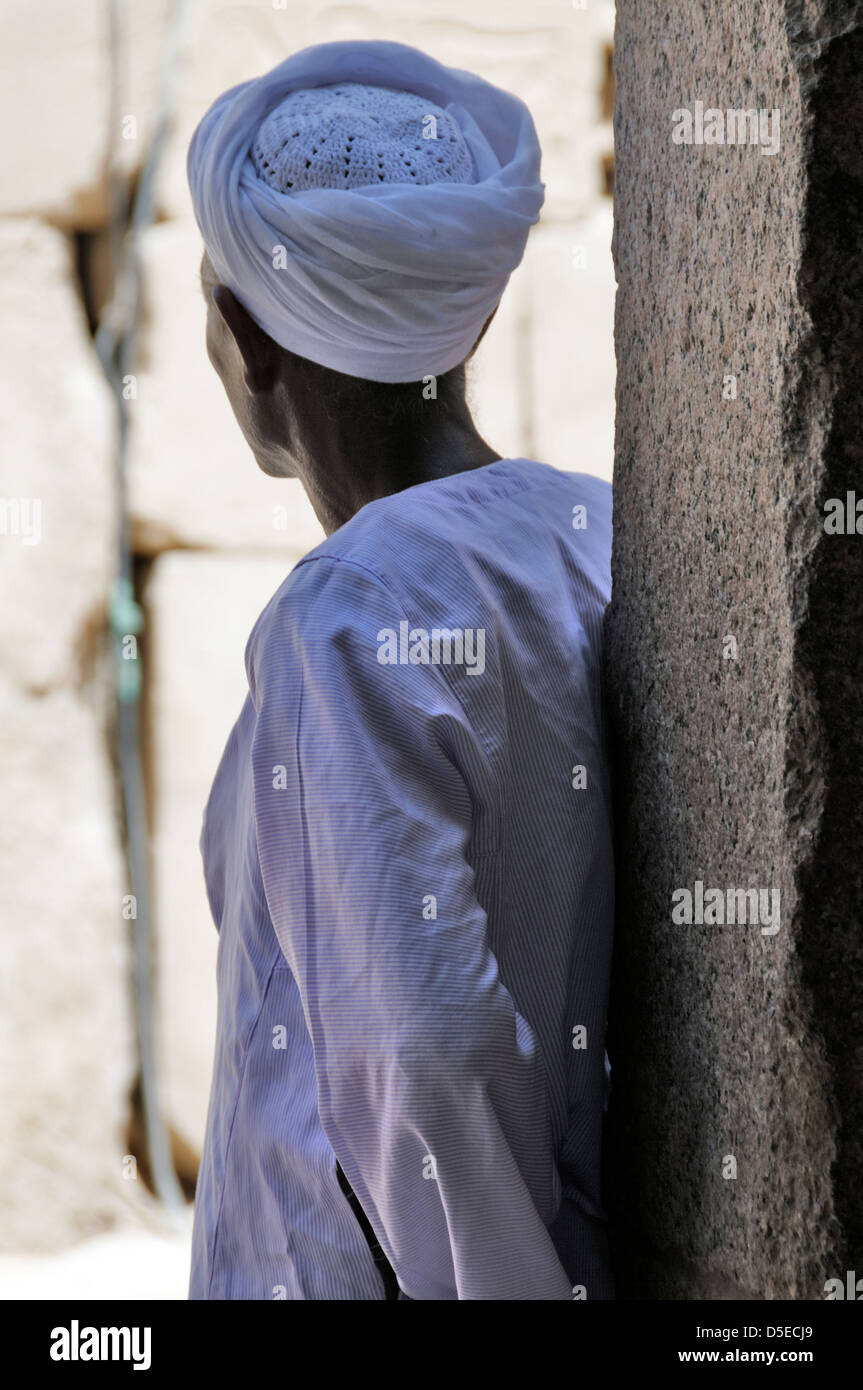 Luxor. Egypt. Africa. Temple guard wearing traditional headdress at the ...