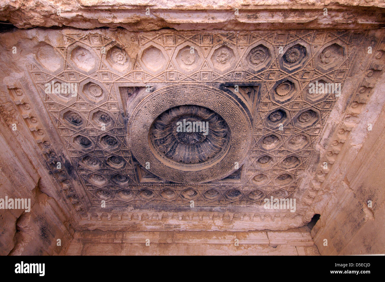 Carved stone ceiling in Temple of Bel (Temple of Baal) in the ancient ...
