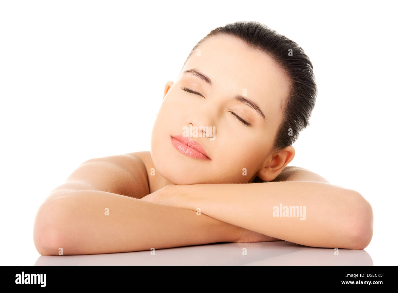 Portrait of a beautiful happy female model on white background Stock ...