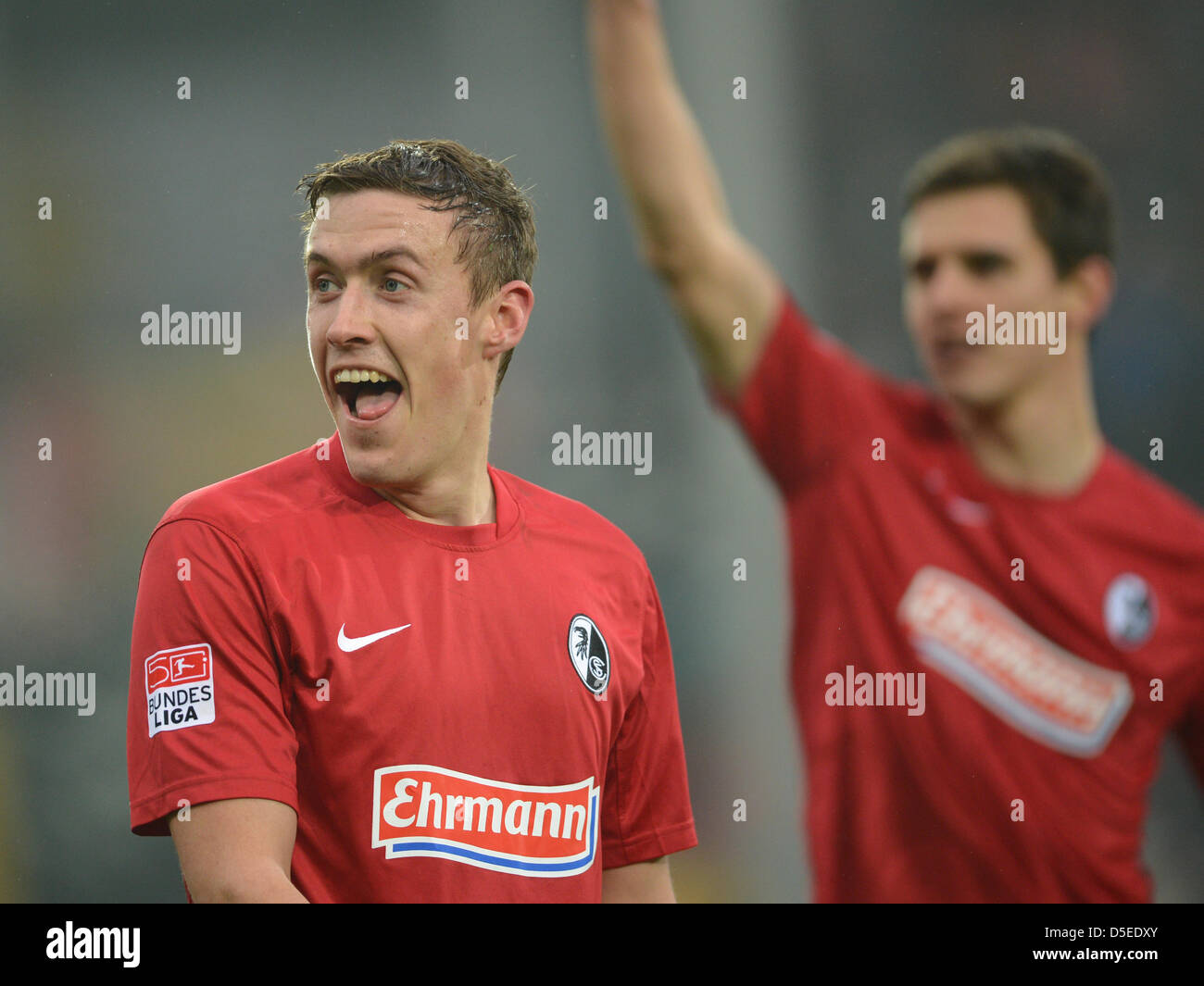 Max Kruse of Freiburg celebrates the 2 to 0 goal which was also the ...