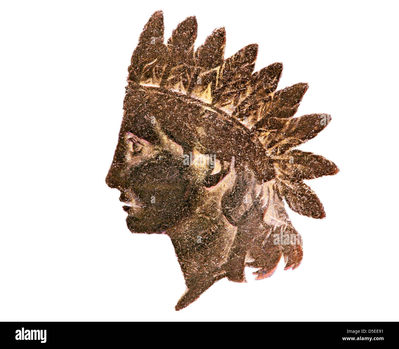 Indian Head from 1 cent coin, USA, 1906, on white background Stock ...