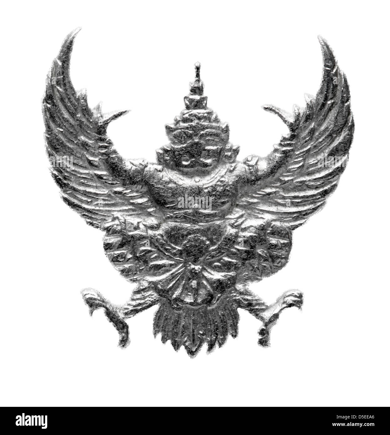 Mythical creature Garuda from 1 Baht coin, Thailand, 1974, on white ...