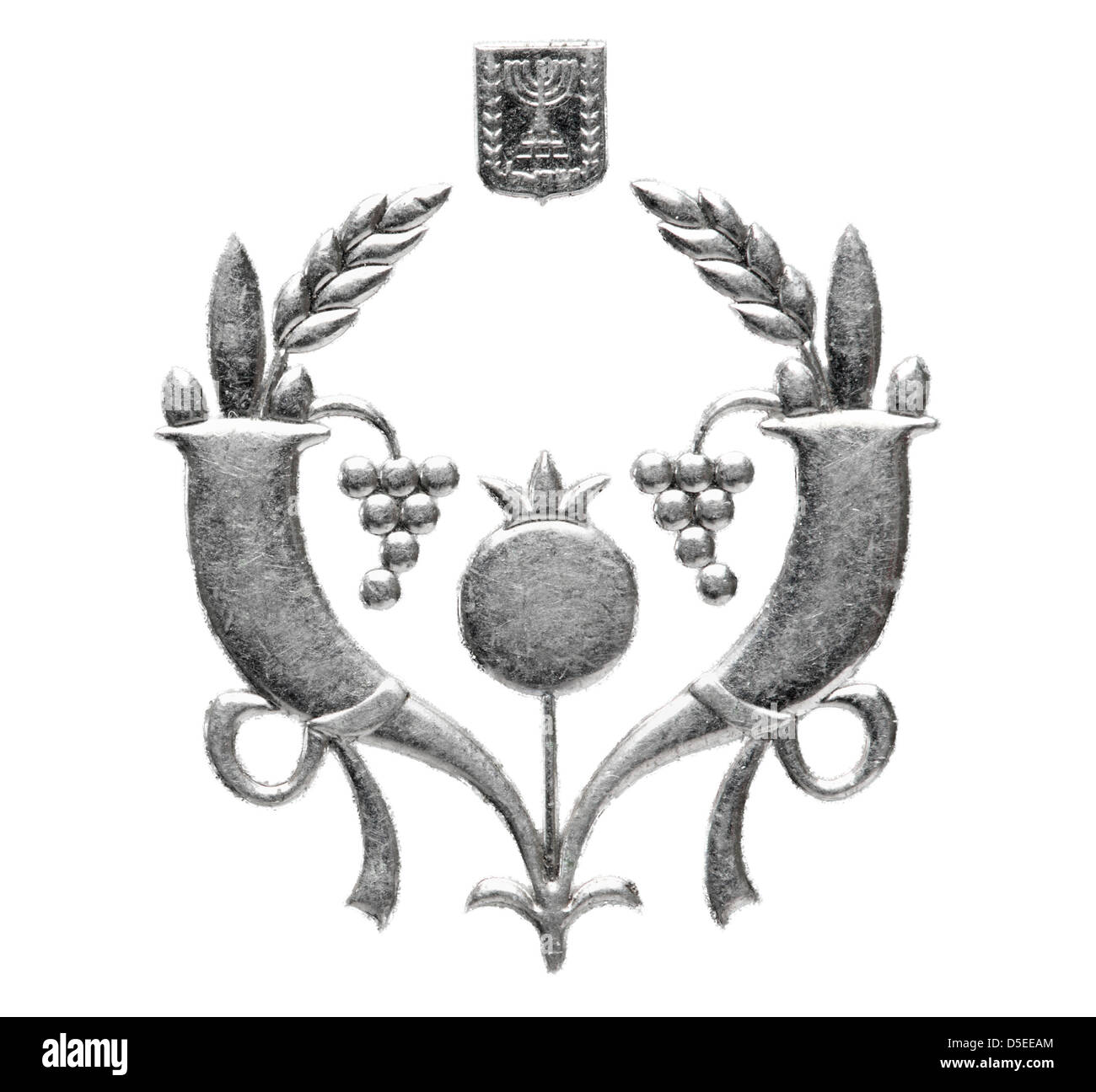 Double cornucopiae from 2 new Sheqalim coin, Israel, 2009, on white ...