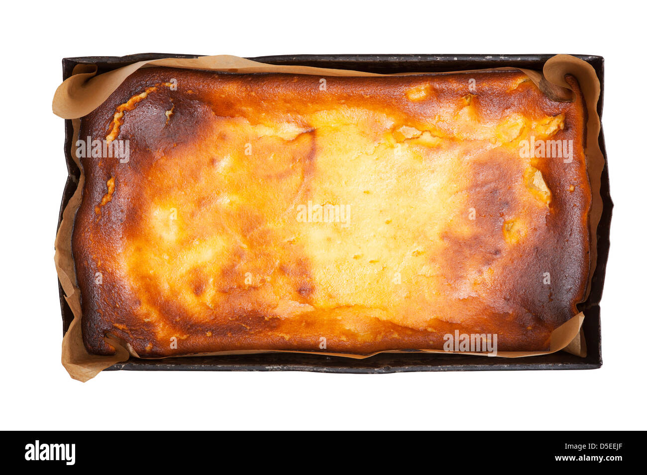 homemade cheesecake in baking tray isolated on white background Stock ...