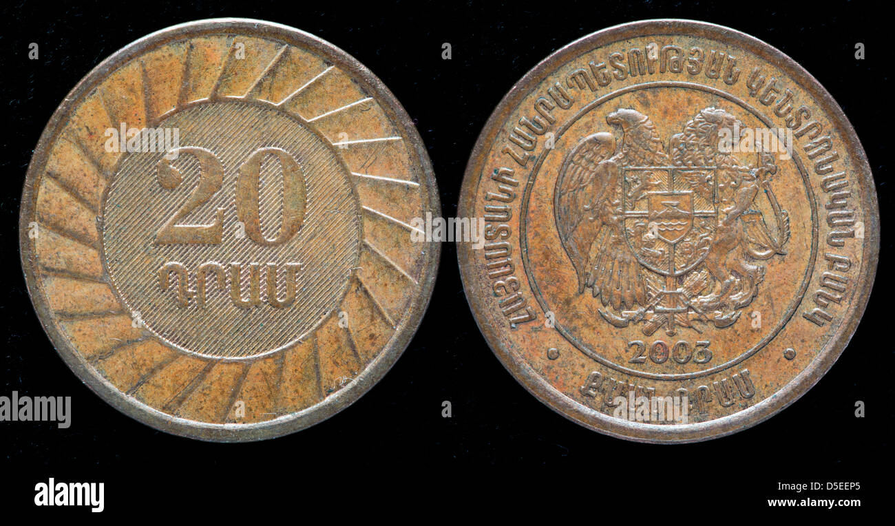 20 Dram coin, Coat of arms, Armenia, 2003 Stock Photo - Alamy