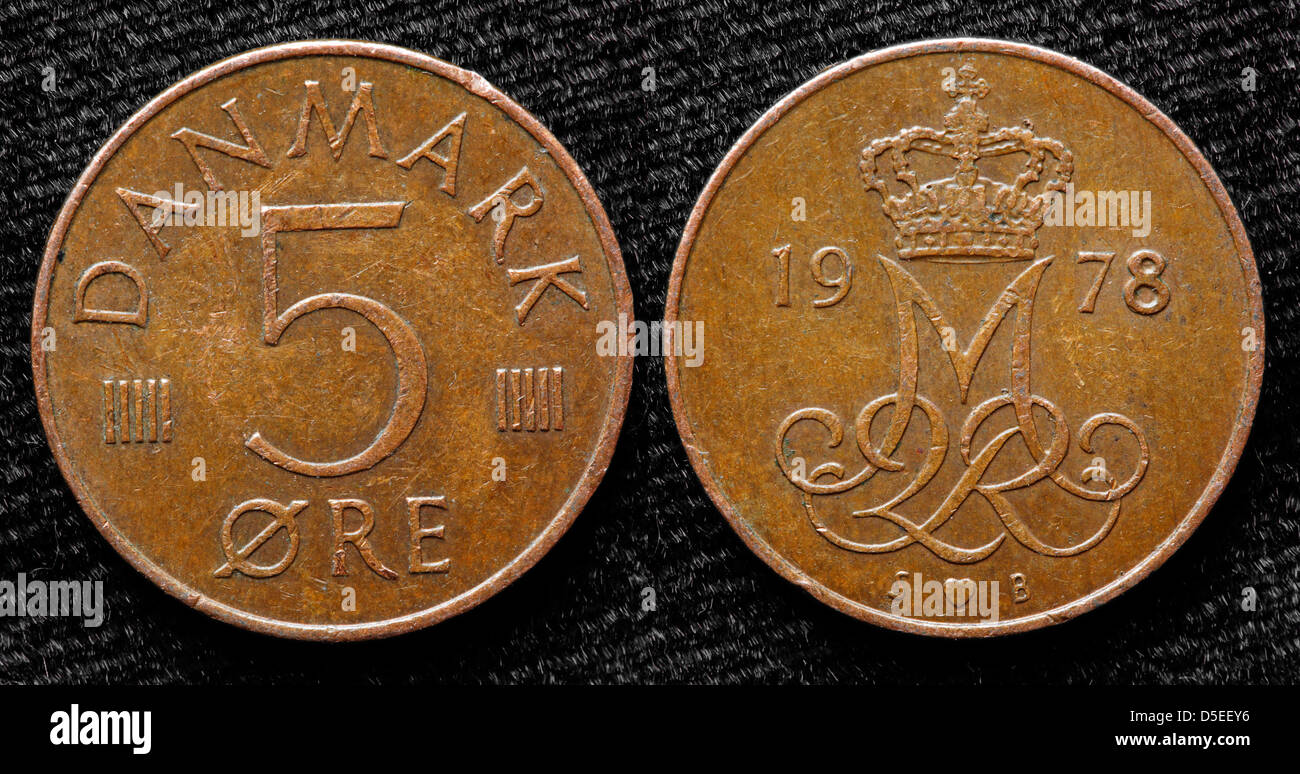 5 Ore coin, Margrethe II, Denmark, 1978 Stock Photo - Alamy