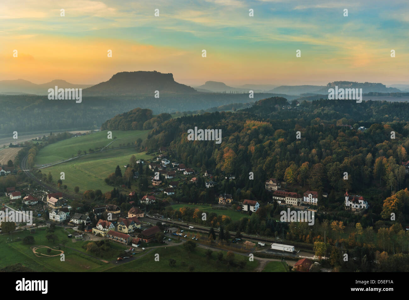 View to the Table Mountain Lilienstein in the national park Saxon ...