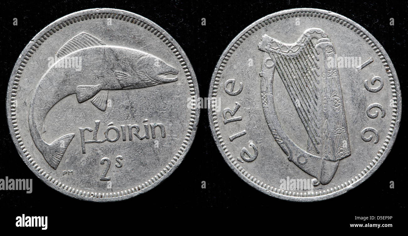 1 Florin (2 Shillings) coin, Salmon, Ireland, 1966 Stock Photo - Alamy