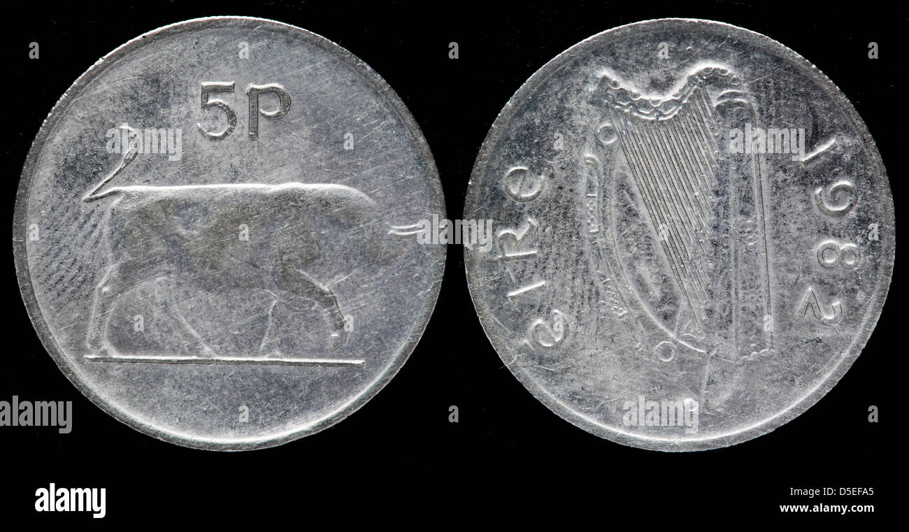 5 Pence coin, Bull, Ireland, 1982 Stock Photo - Alamy