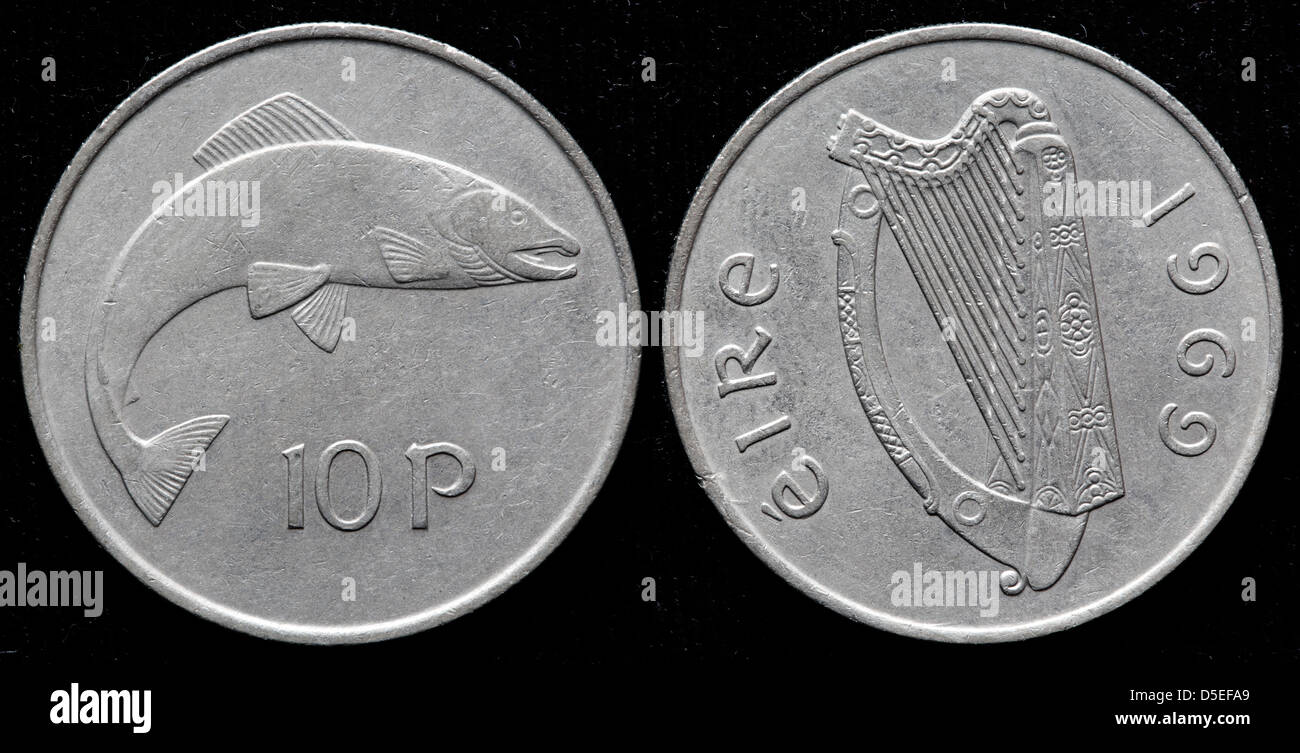 10 Pence coin, Salmon, Ireland, 1969 Stock Photo - Alamy