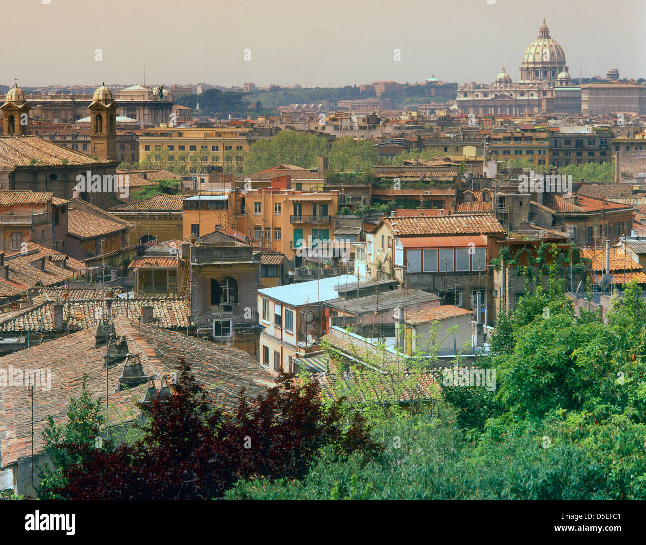 Overview of Rome's rooftops with St Peters Basilica in background, Rome ...