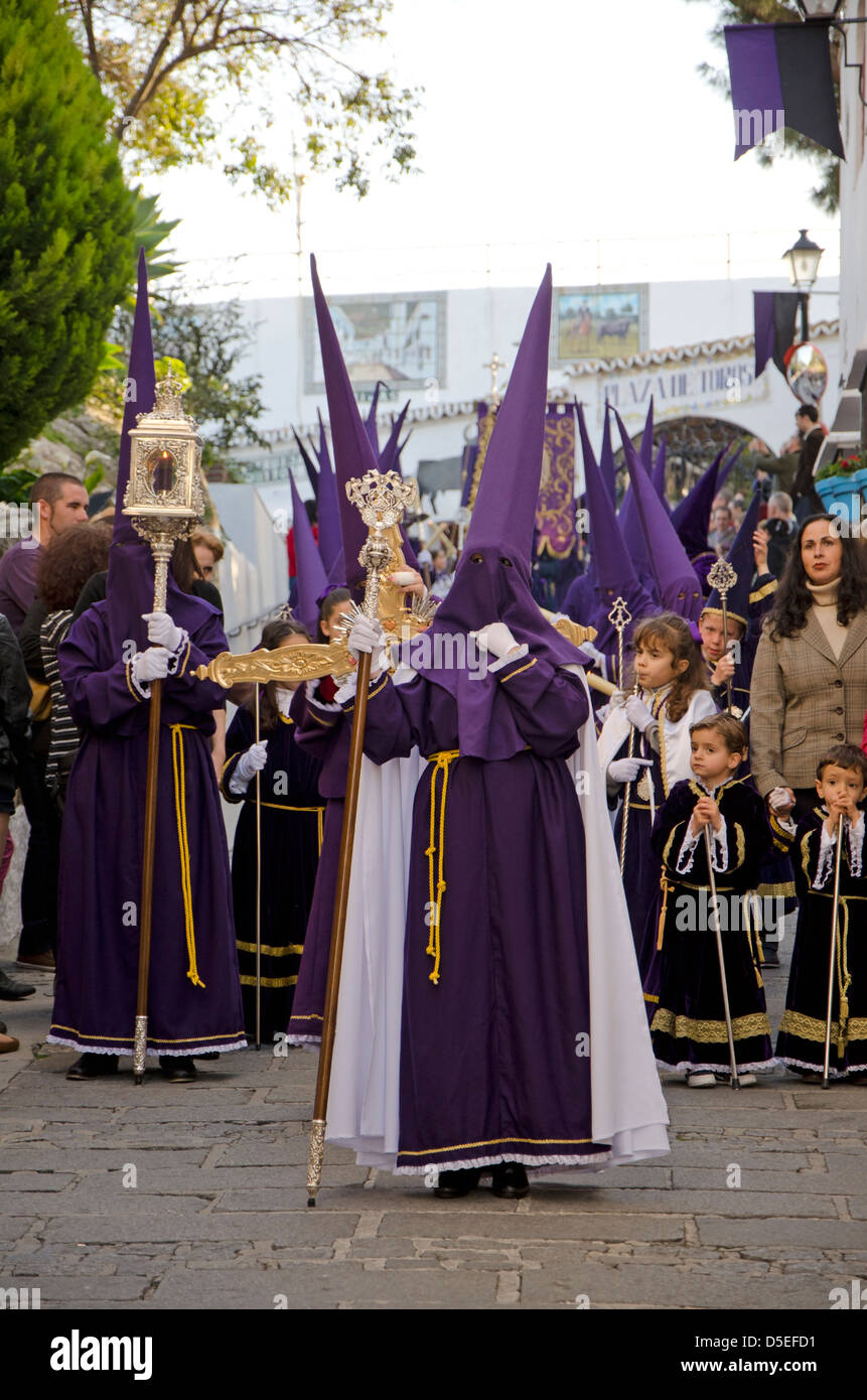 Start of the procession during Holy week, semana santa in Mijas Pueblo ...