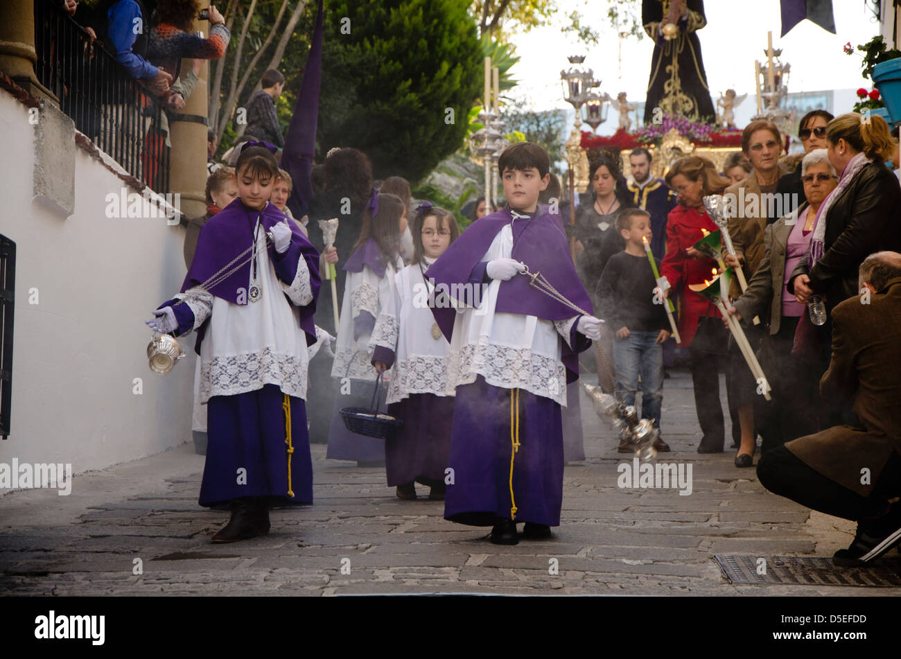 Start of a procession during Holy week, semana santa in Mijas Pueblo ...