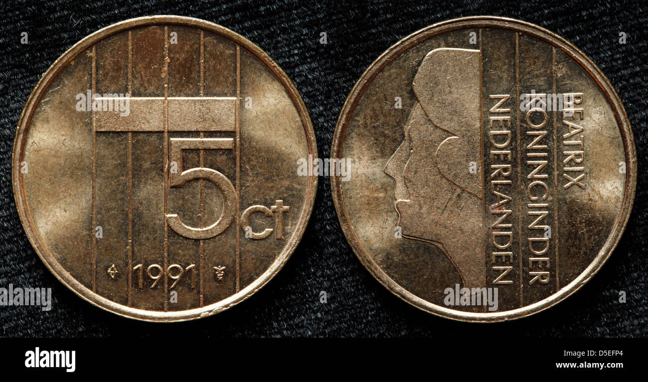 5 cent coin, Queen Beatrix, Netherlands, 1991 Stock Photo - Alamy