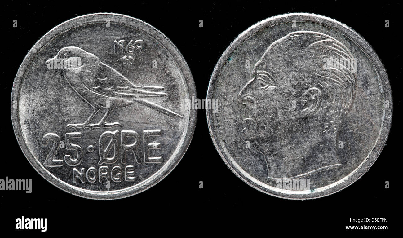 25 Ore coin, Olav V, Norway, 1969 Stock Photo - Alamy