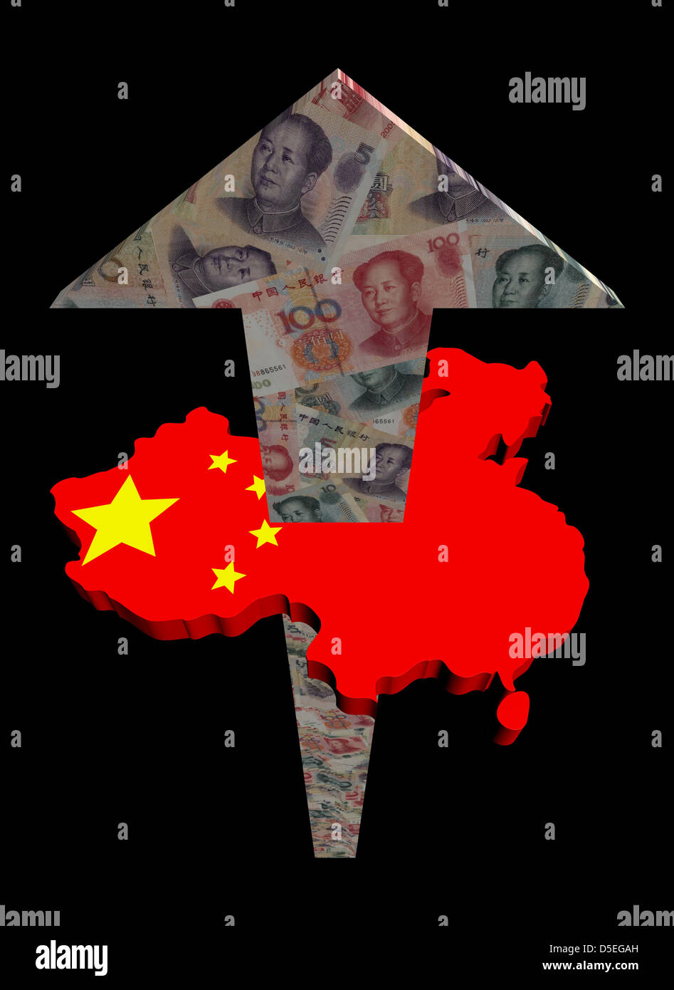 Chinese yuan arrow and map flag illustration Stock Photo - Alamy