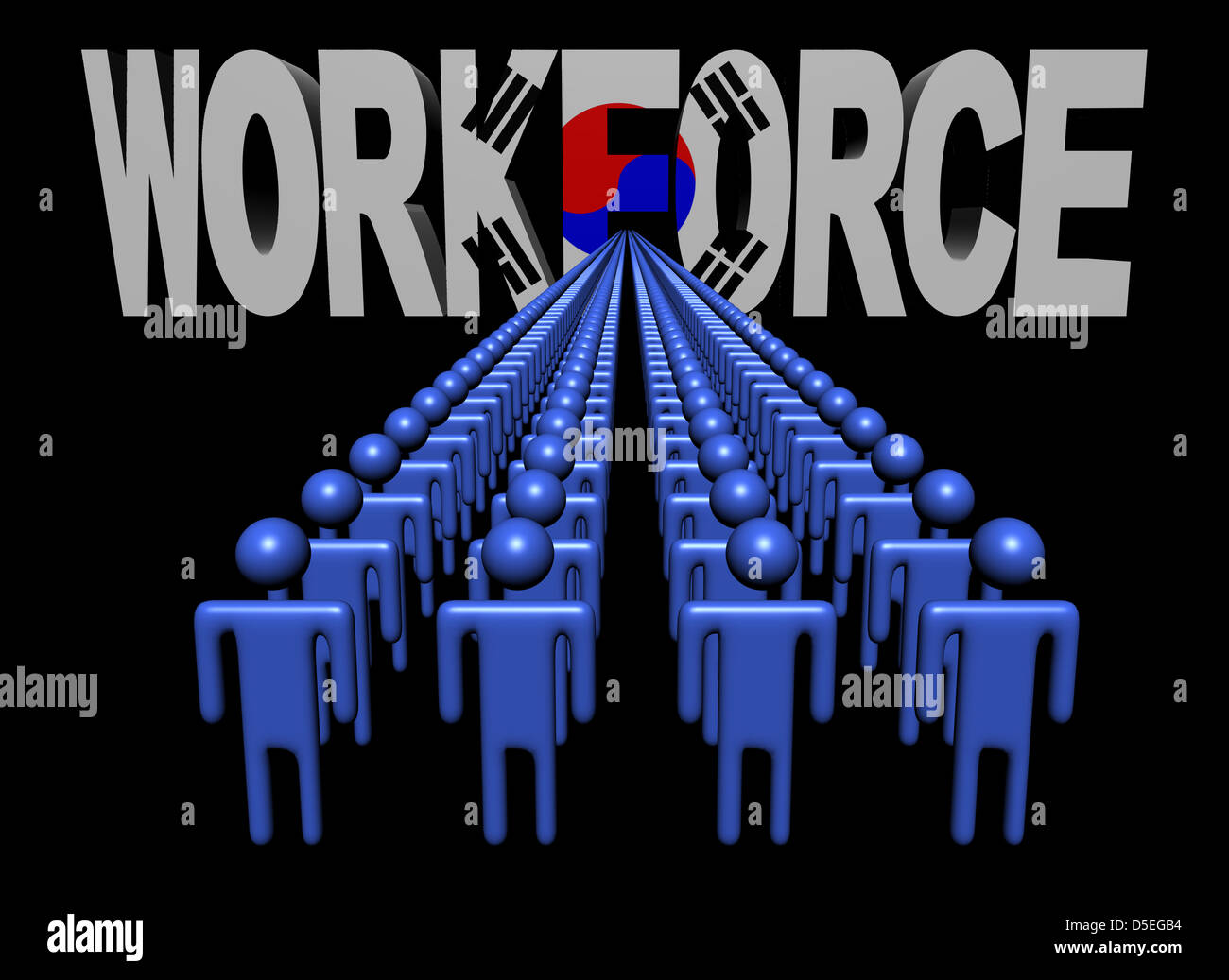 lines of people with workforce South Korean flag text illustration ...