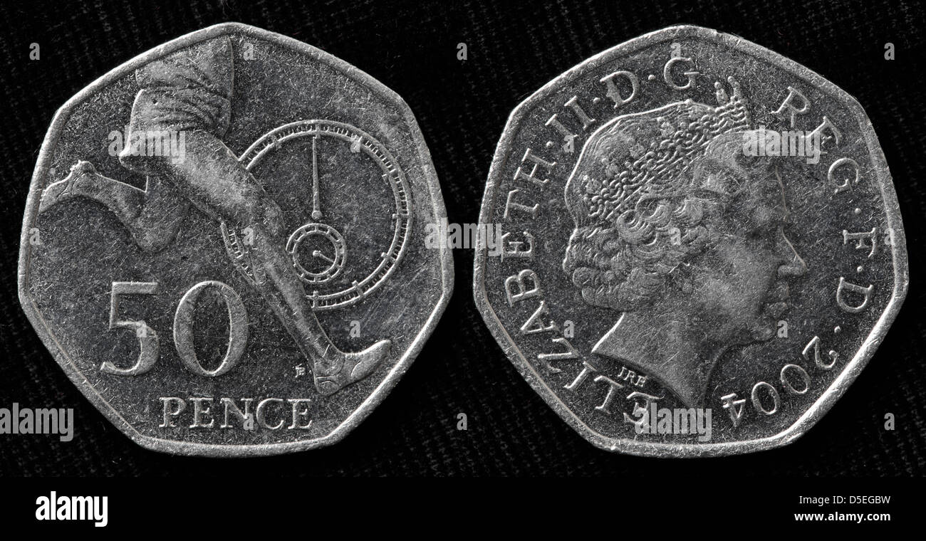 50 pence coin, 50th Anniversary of the four minute mile, UK, 2004 Stock ...