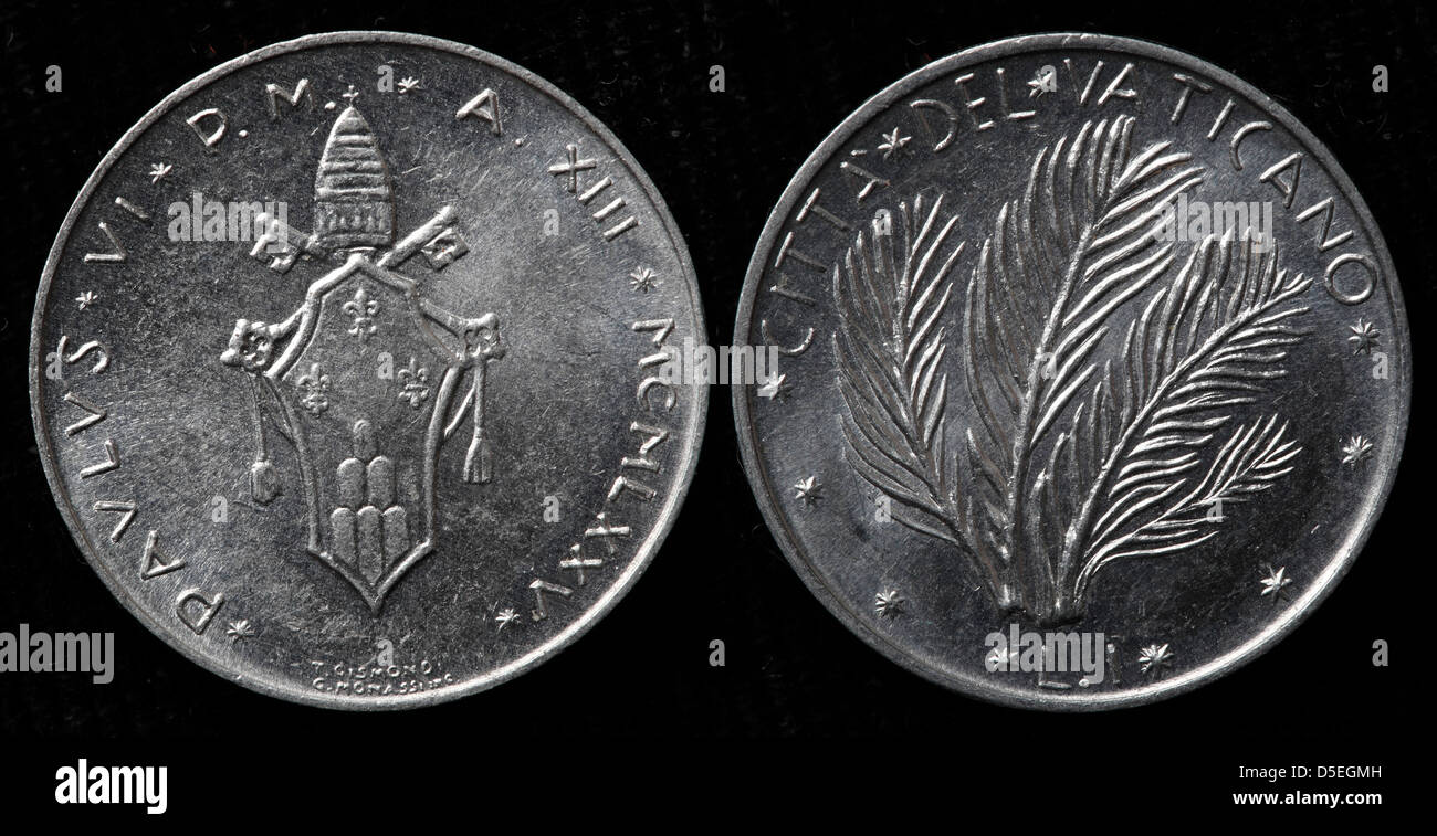 1 Lira coin, Pope Paul VI, Vatican City, 1975 Stock Photo - Alamy