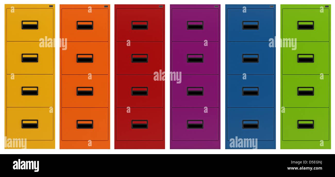 Colorful Filing cabinet isolated on white - rendering Stock Photo - Alamy
