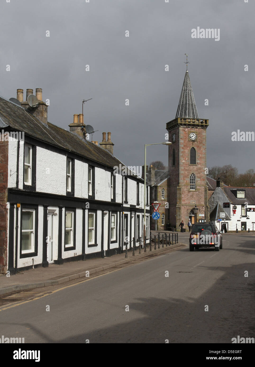 Milnathort street scene with town hall Scotland March 2013 Stock Photo ...
