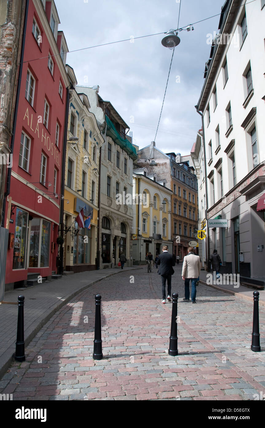One of the main shopping streets, Grecinieku iela in Riga Old Town,Riga ...