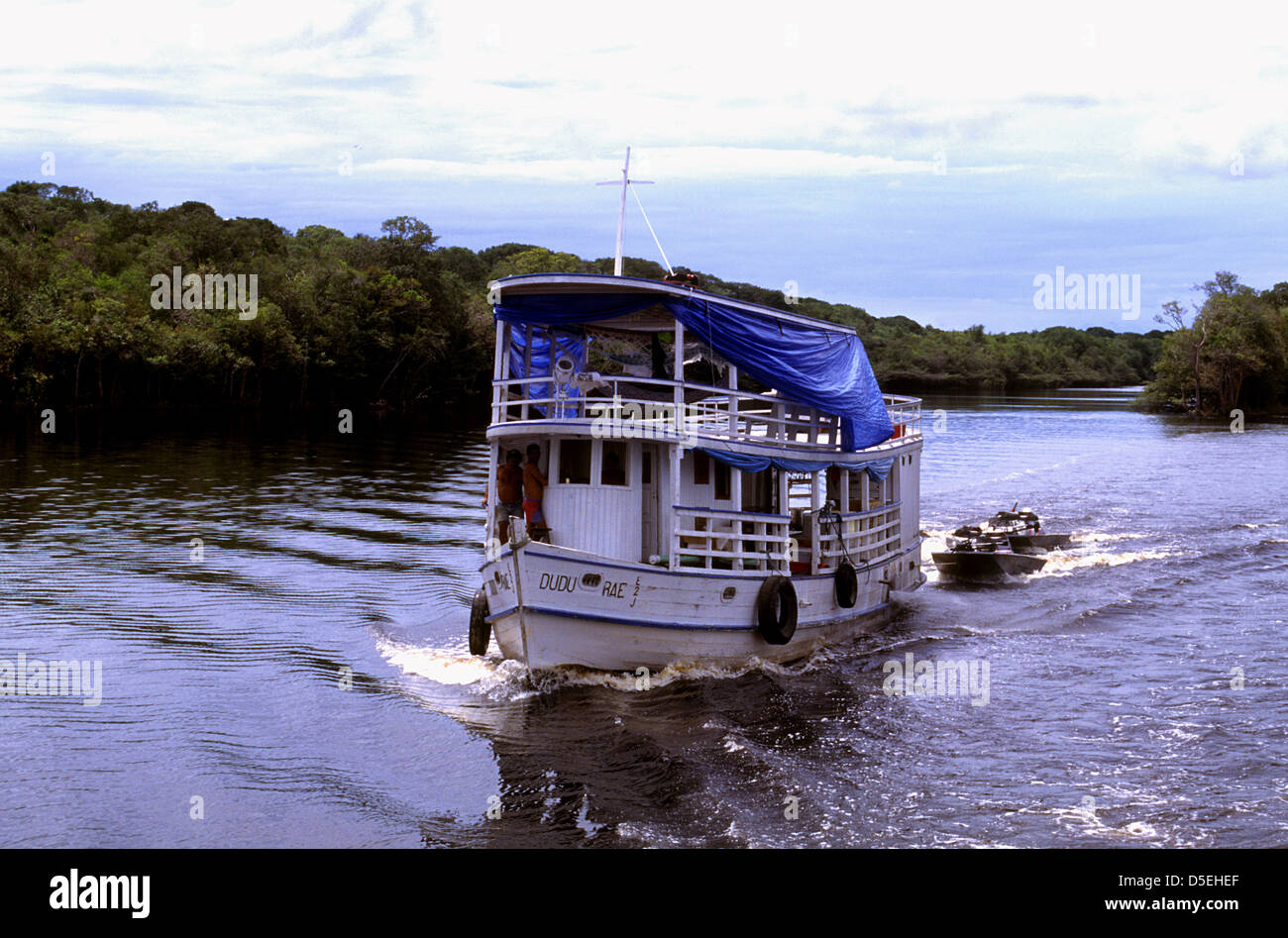 An old wooden riverboat on the Rio Negro River Amazonas Brazil Stock ...