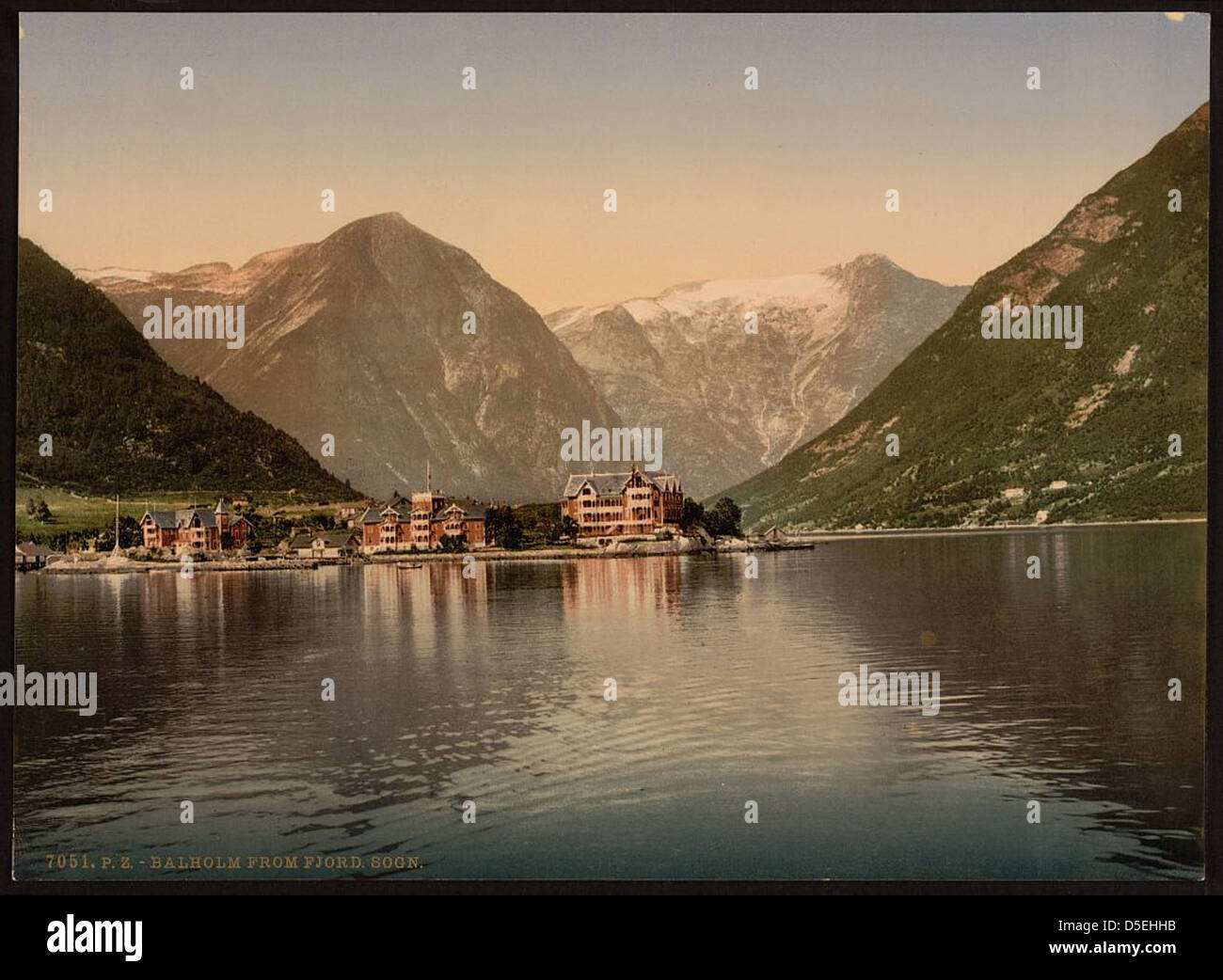 A colorized image of Balholm, located in Sognefjord, Norway, showing ...