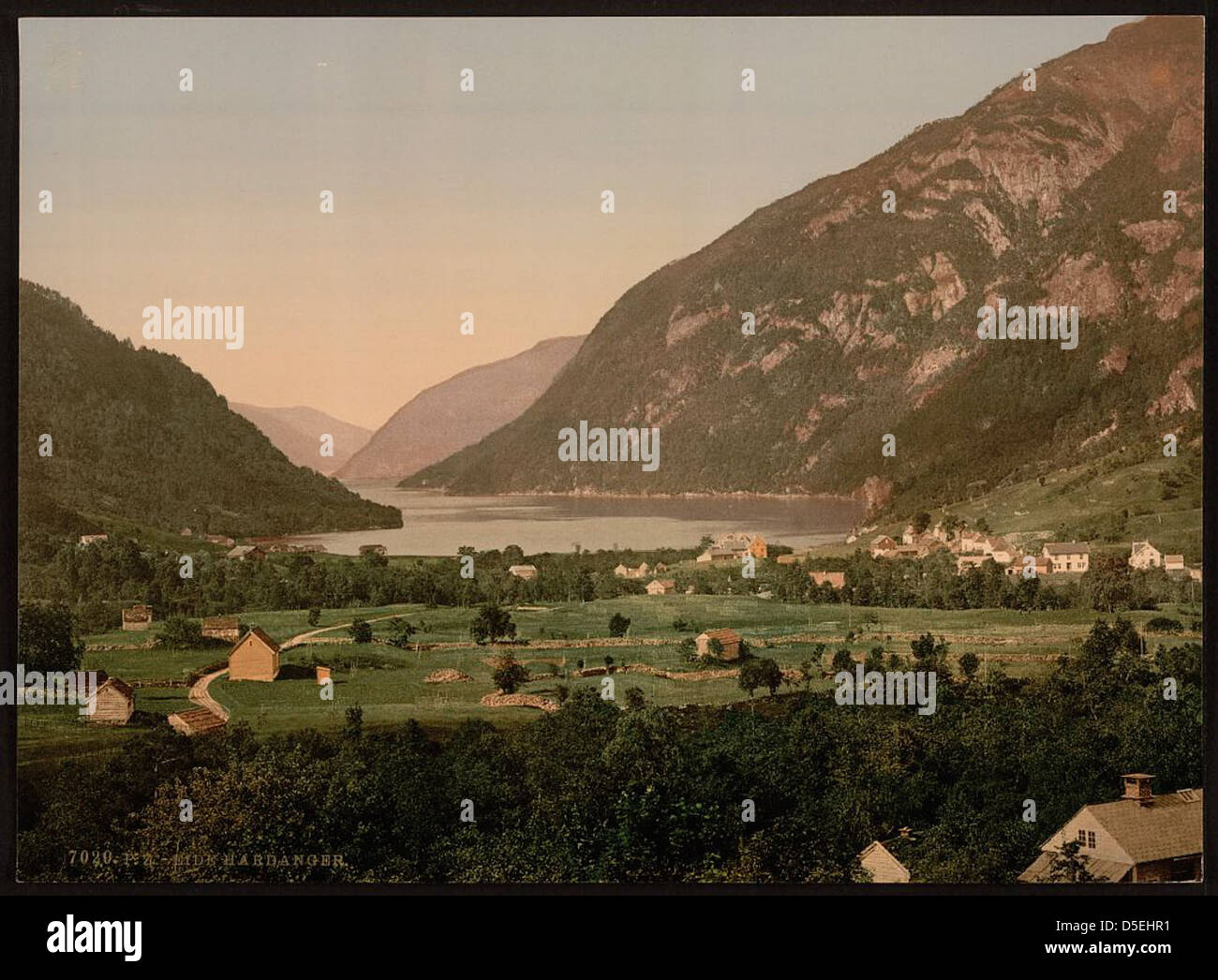 A colorized image of the Hardanger Fjord, Norway, showcasing the scenic ...