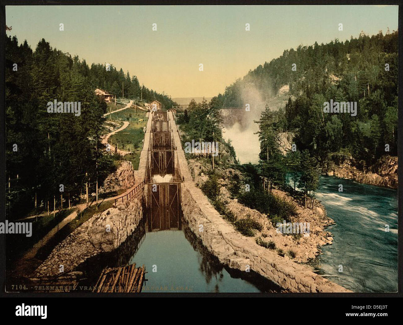 A colorized photograph of the Vuangfos Lock on the Bandak Canal in ...