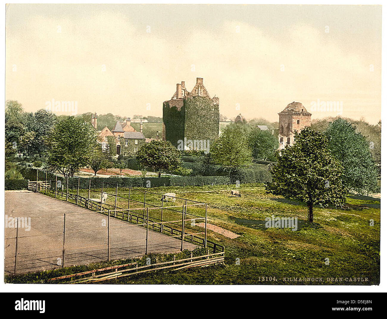 Dean Castle in Kilmarnock, Scotland, is depicted in this historical ...