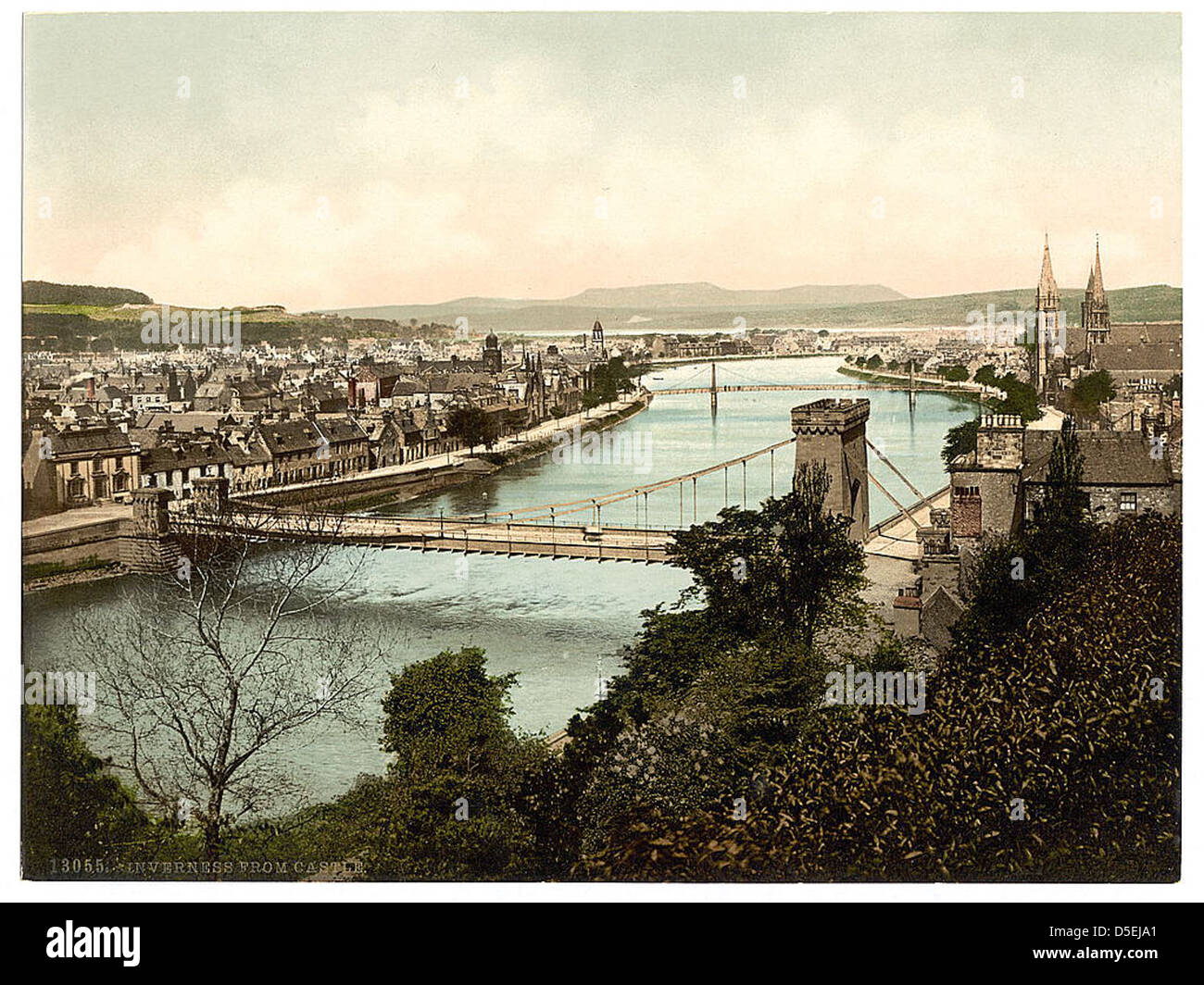 A historic view of Inverness, Scotland, as seen from the castle. The ...