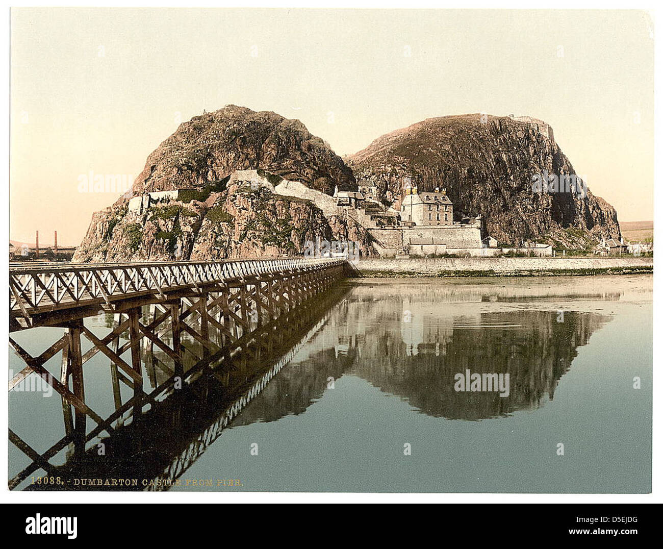 Dumbarton Castle, seen from a pier on the River Clyde, overlooks the ...