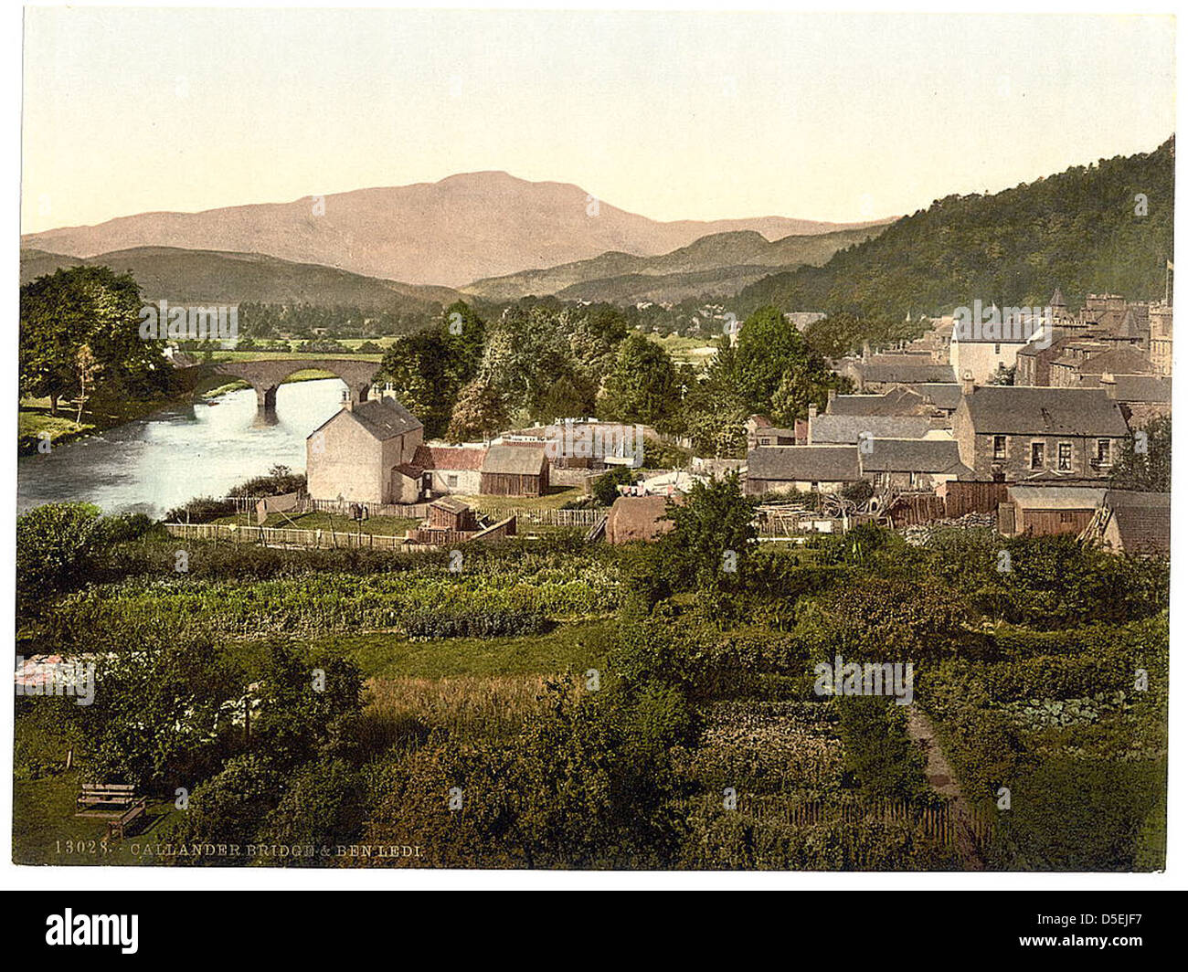 A view from the 1900s showing the bridge and Ben Ledi mountain in ...