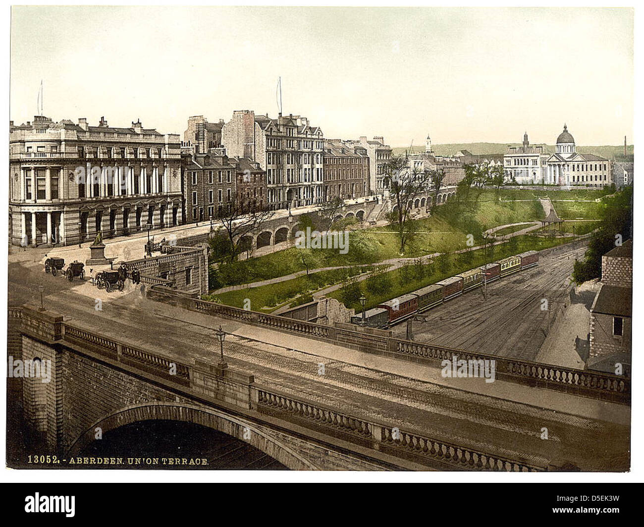 This historical image depicts Union Terrace in Aberdeen, Scotland, with ...