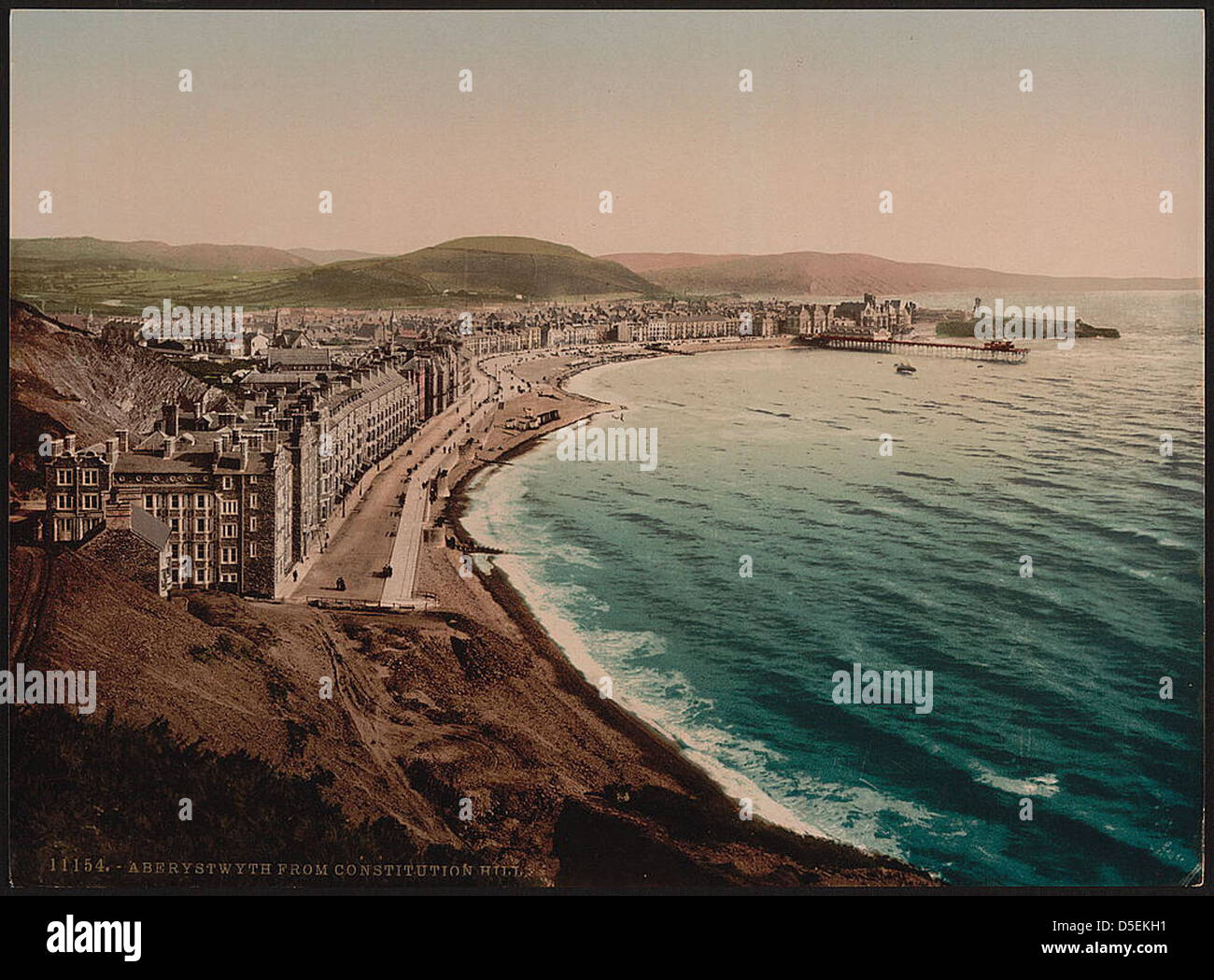 A postcard image of Aberystwyth Beach in Wales, taken from Constitution ...